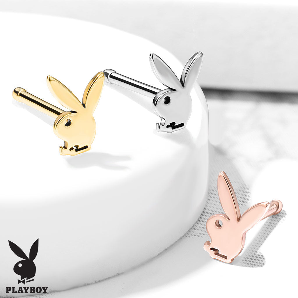 Licensed Playboy Bunny Gold Steel Nose Bone Studs Rings by Icon Body Jewelry