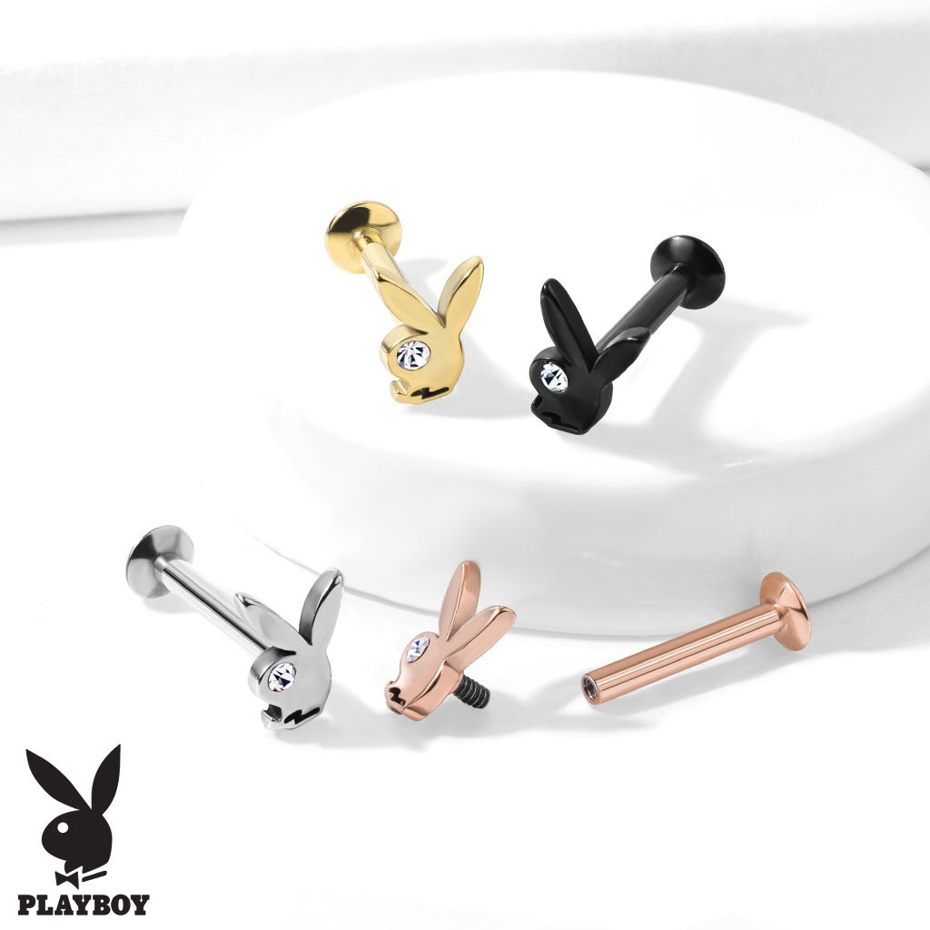 Official License Playboy Buny CZ Eye Top Labret Monroe Ear Cartilage Studs 5 16 8mm Gold Clear by Icon Body Jewelry
