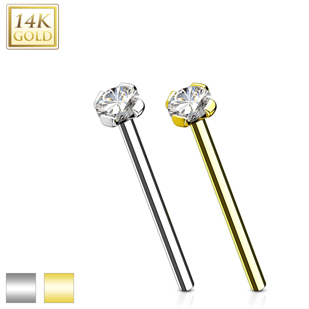 14K Solid Gold Prong CZ Fishtail Nose Pin Rings Stud 12mm ...