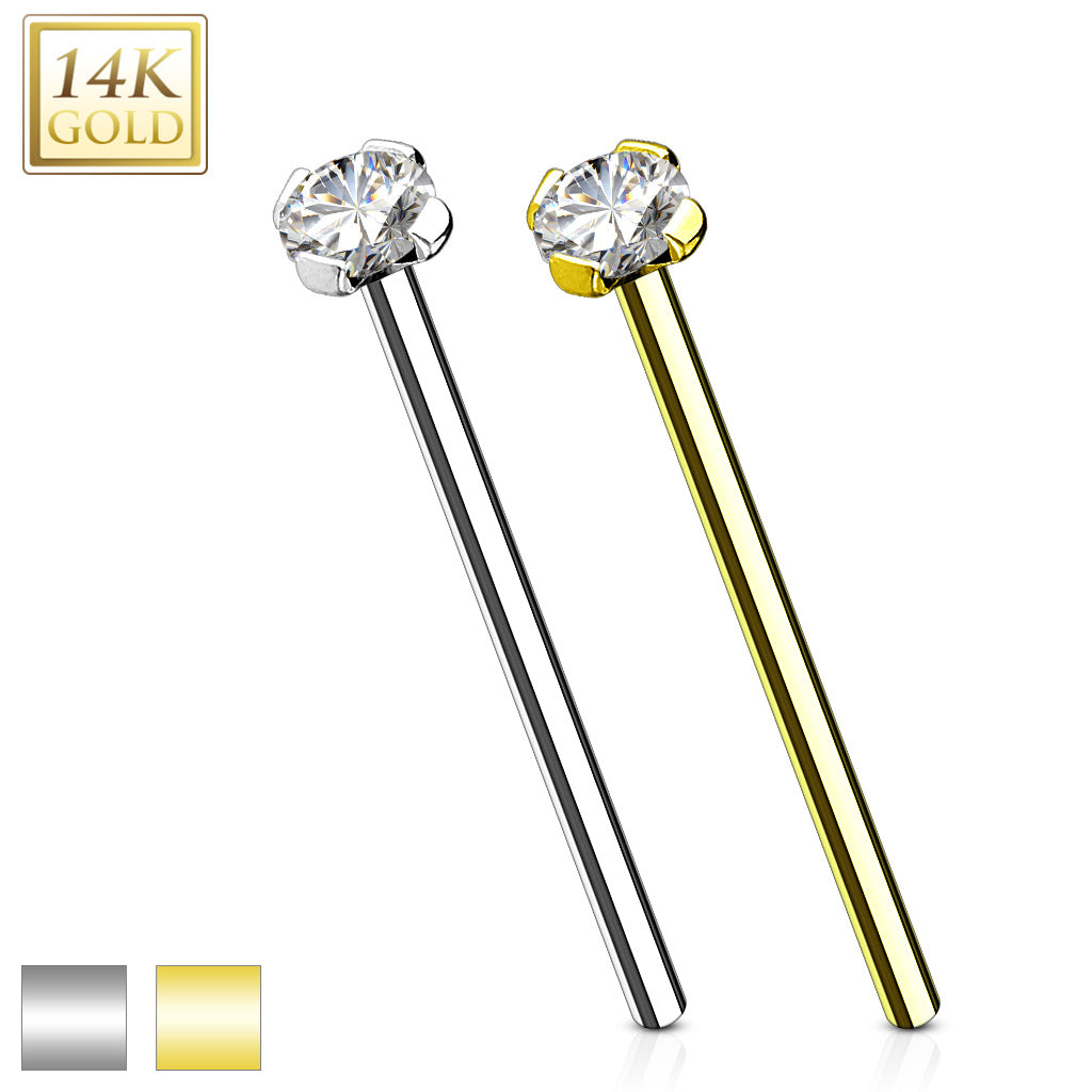 14K Solid Gold Prong CZ Fishtail Nose Pin Rings Stud 16mm ...