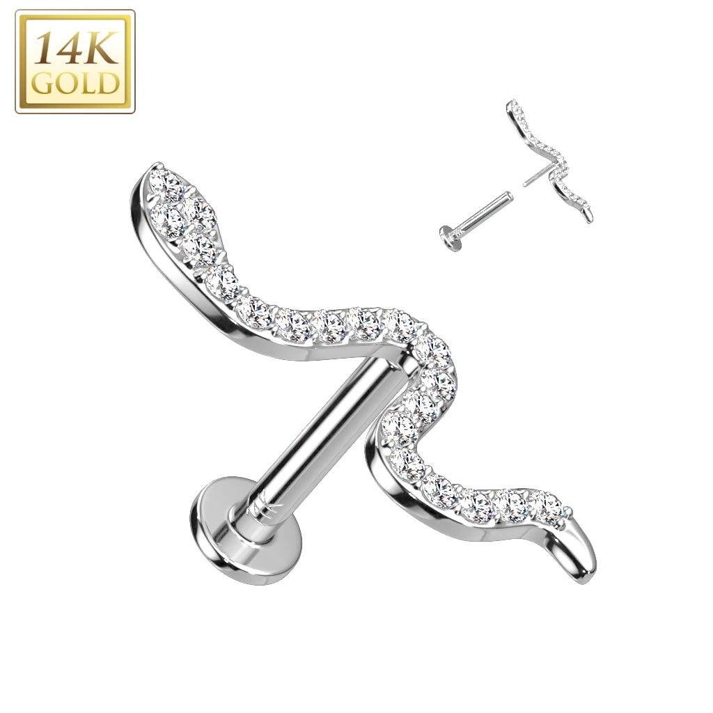 14K Solid Gold Threadless Labret With Snake CZ Top – iconbodyjewelry.com