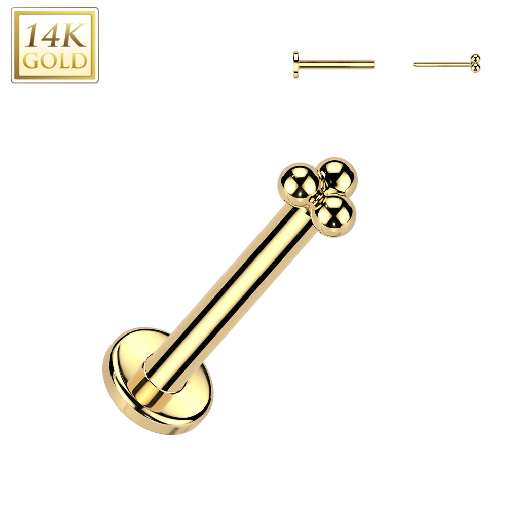 14K Solid Gold Threadless Push In Nose Stud With Triangular Ball Top ...