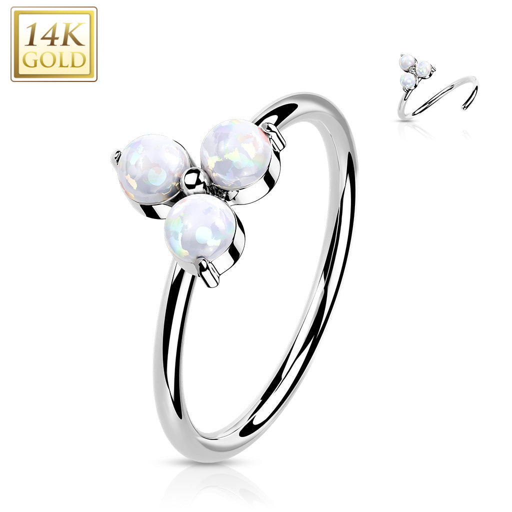 14K Solid Gold Opal or CZ Triangle Set Nose Hoop Ring Ear Cartilage Tr ...