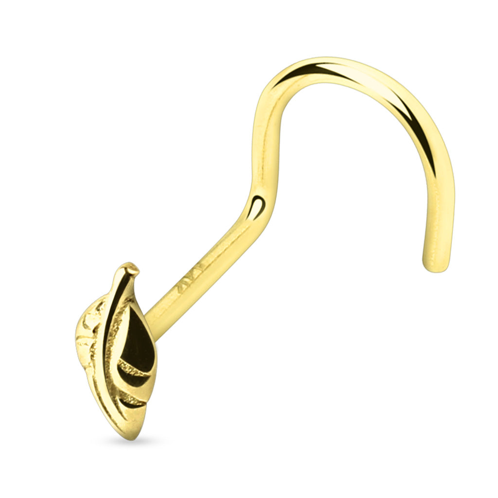 14K Solid Gold Leaf Top Nose Screw Ring – iconbodyjewelry.com