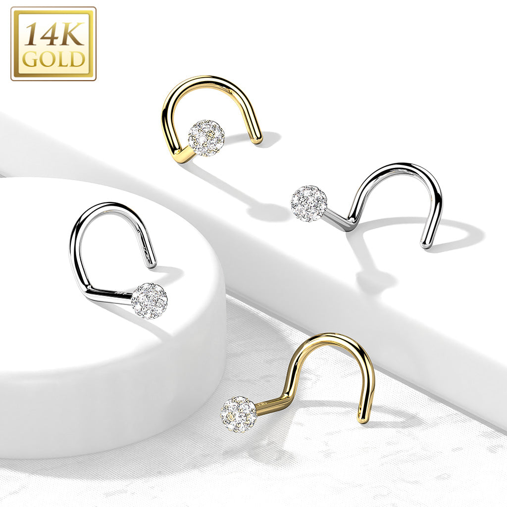 14K Solid Gold CZ Paved Ball Nose Screw Ring – iconbodyjewelry.com