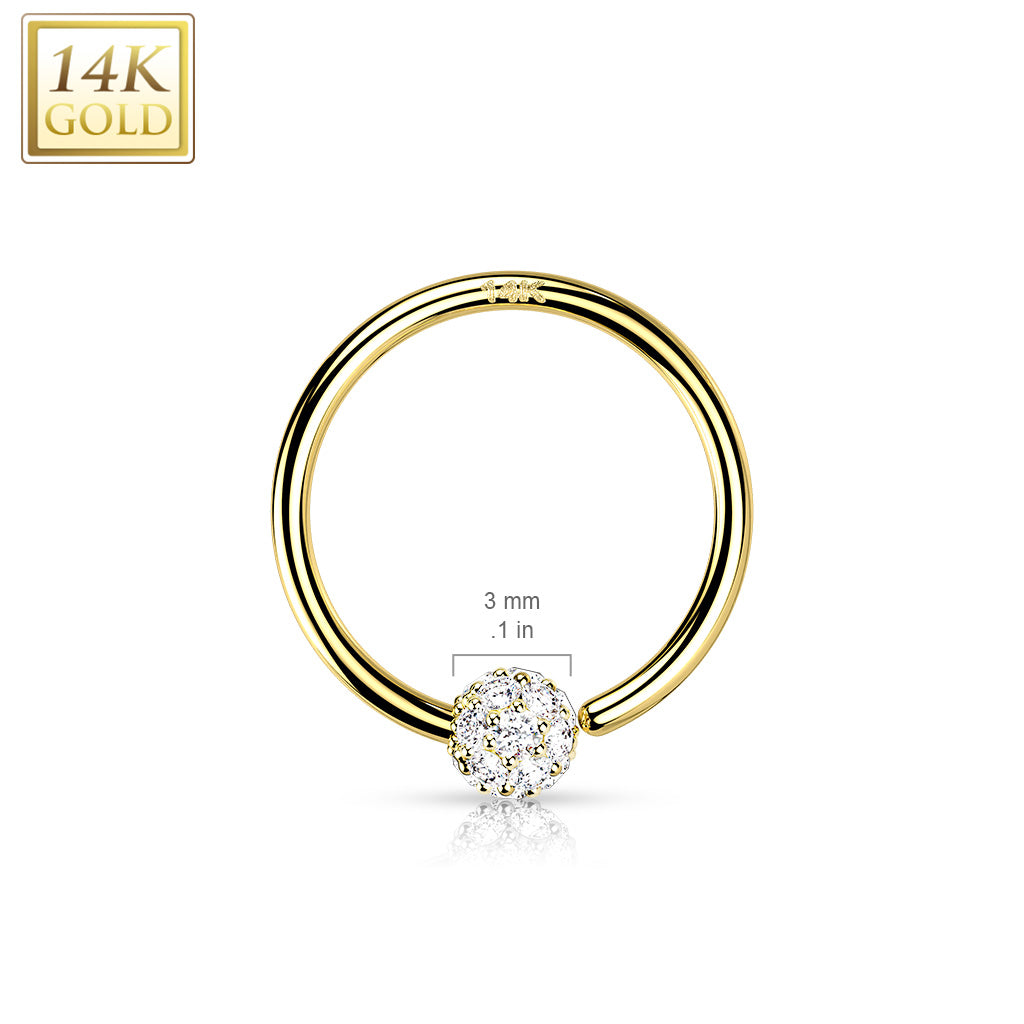 14K Solid Gold Fixed CZ Pave Ball Captive Hoop Ring Ear Cartilage ...