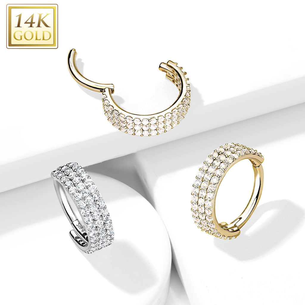 14K Solid Gold Triple Line Hinged Segment Hoop Ring Nose Septum Daith ...