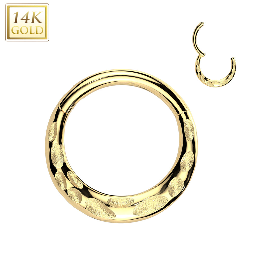 14K Solid Gold Forward Facing Hammered Hinged Segment Hoop Ring ...
