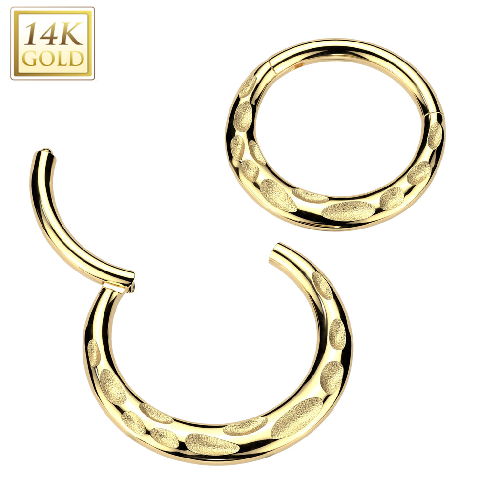14K Solid Gold Forward Facing Hammered Hinged Segment Hoop Ring ...