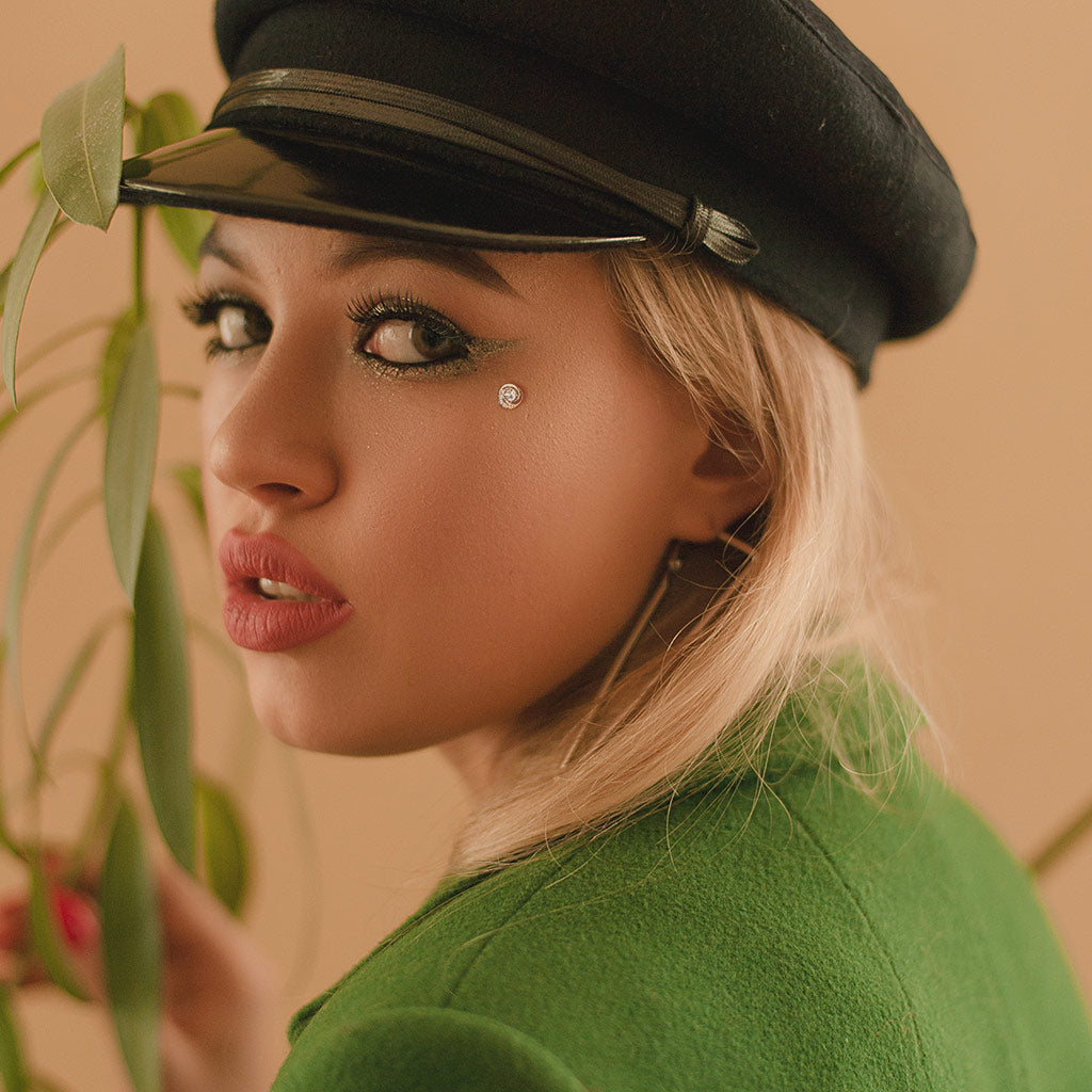 14K Solid Gold CZ Center Swirl With Accented 6mm Dermal Anchor Top ...