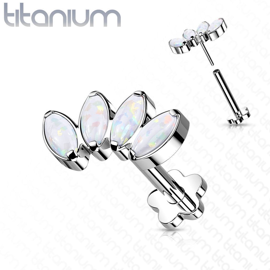 Implant Titanium Threadless Push-In Opal Petal Labret Flower Base Stud ...
