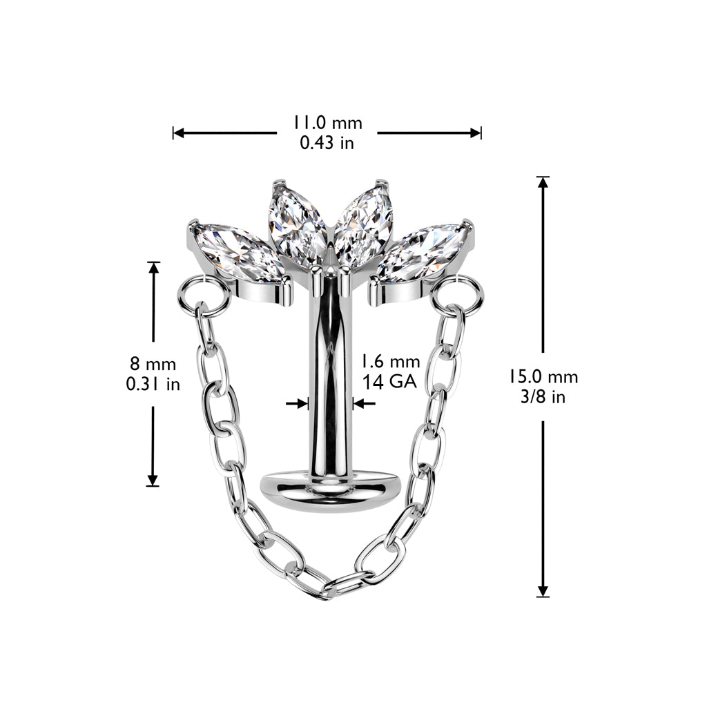 Titanium Threadless Floating Convex Base Marquise CZ Chain Top Belly B ...