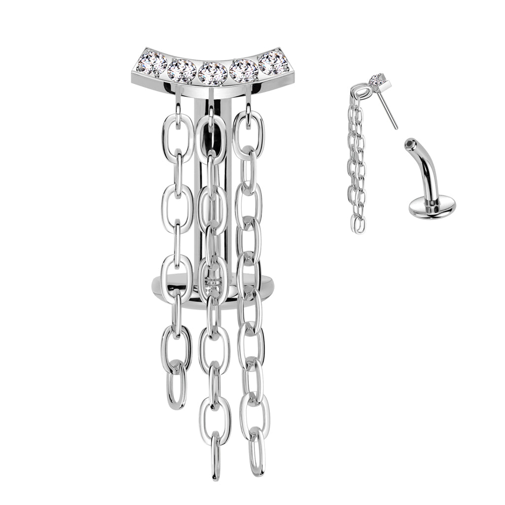 Titanium Threadless Floating Convex Base CNC CZ Chain Top Belly Button ...