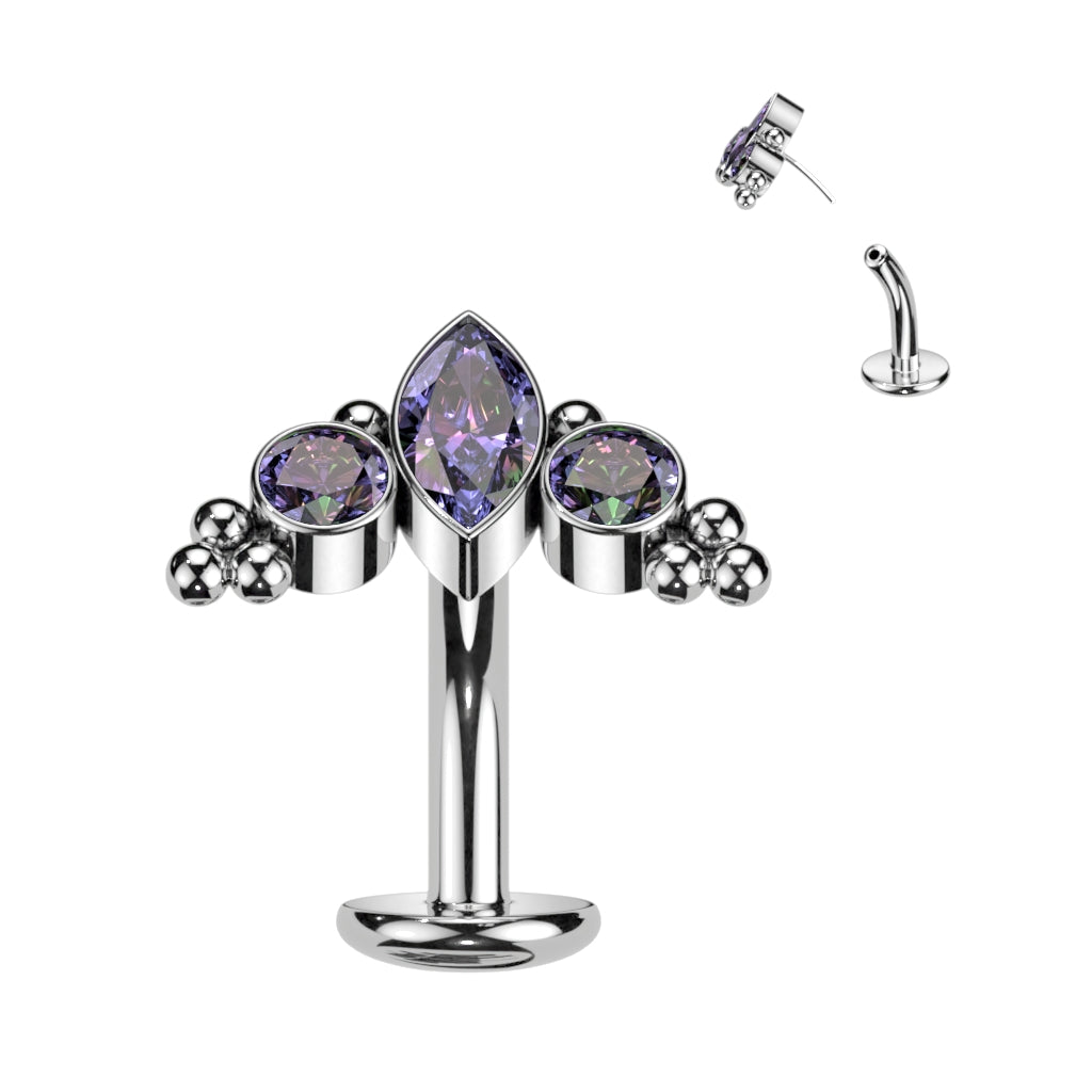 Titanium Threadless Floating Convex Base CZ & Opal Top Belly Button Ri ...