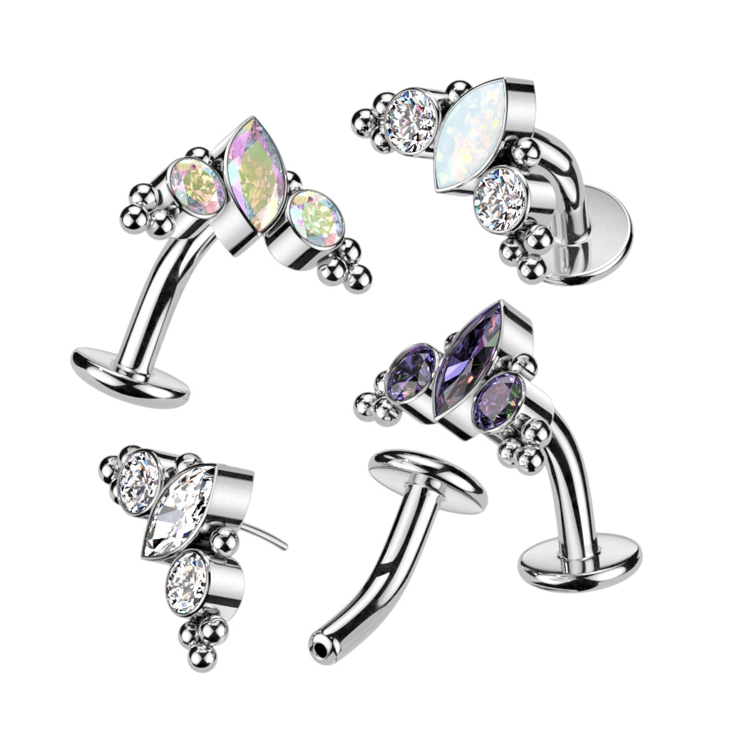 Titanium Threadless Floating Convex Base CZ & Opal Top Belly Button Ri ...