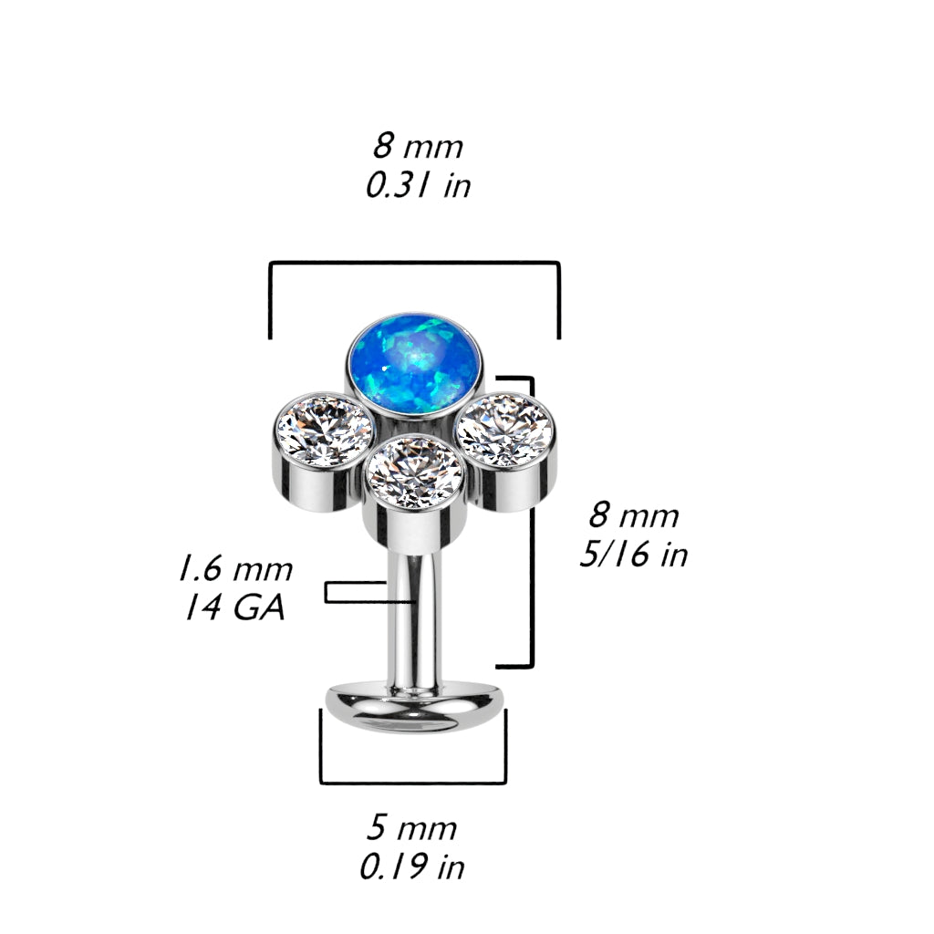 Titanium Threadless Floating Convex Base 3 CZ & Opal Top Belly Button ...