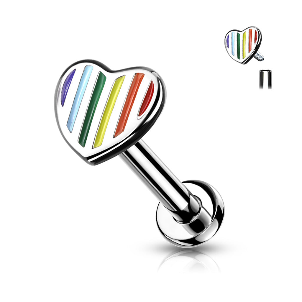 Rainbow Striped Heart Top Lip Labret Monroe Ear Cartilage Tragus ...