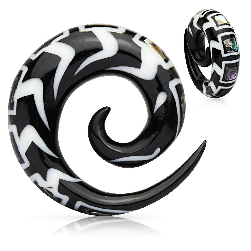 1 Pc Organic Abalone & Bone Inlay Spiral Horn Ear Taper Ear Plug ...