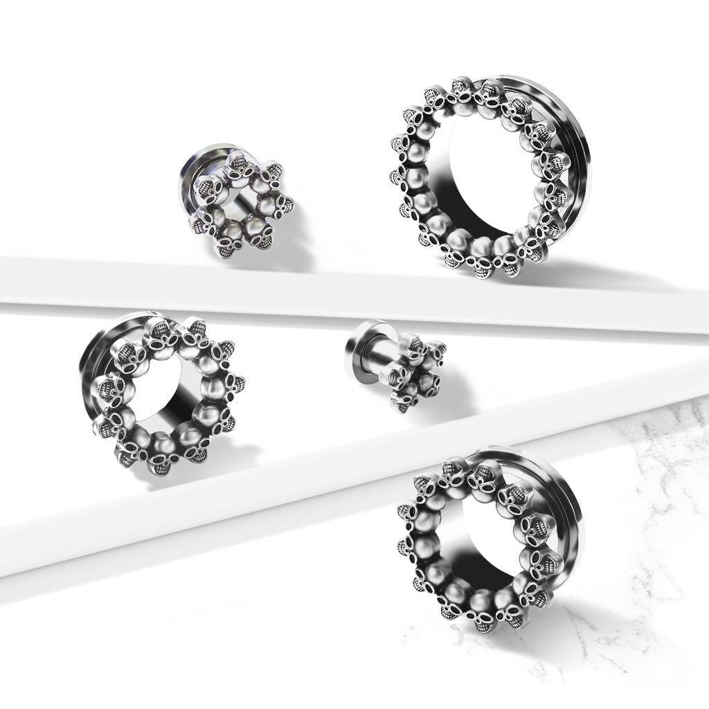 Pair All Skull Front Screw Fit Flesh Tunnels Ear Plugs ...
