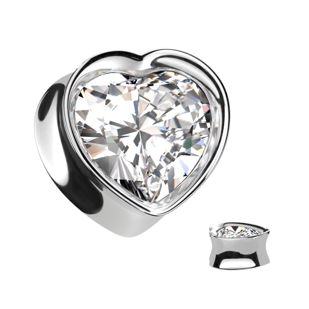 Pair Double Flared Heart CZ 316L Surgical Steel Ear Plug ...