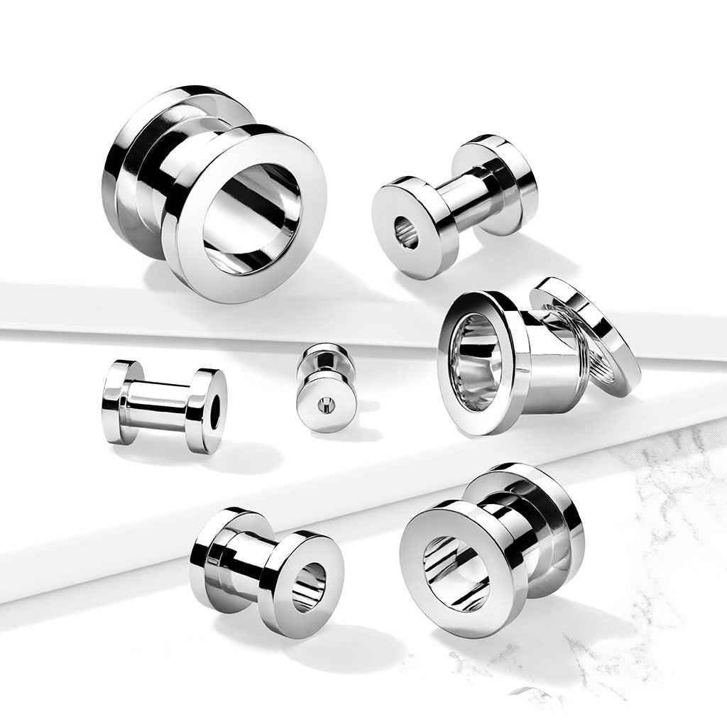 Pair Surgical Stainless Steel Basic Plugs Screw Fit Flesh Tunnels ...