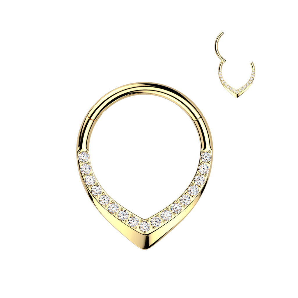 Titanium Hinged CZ Pave Teardrop Segment Hoop Ring for Nose Lobe Helix ...
