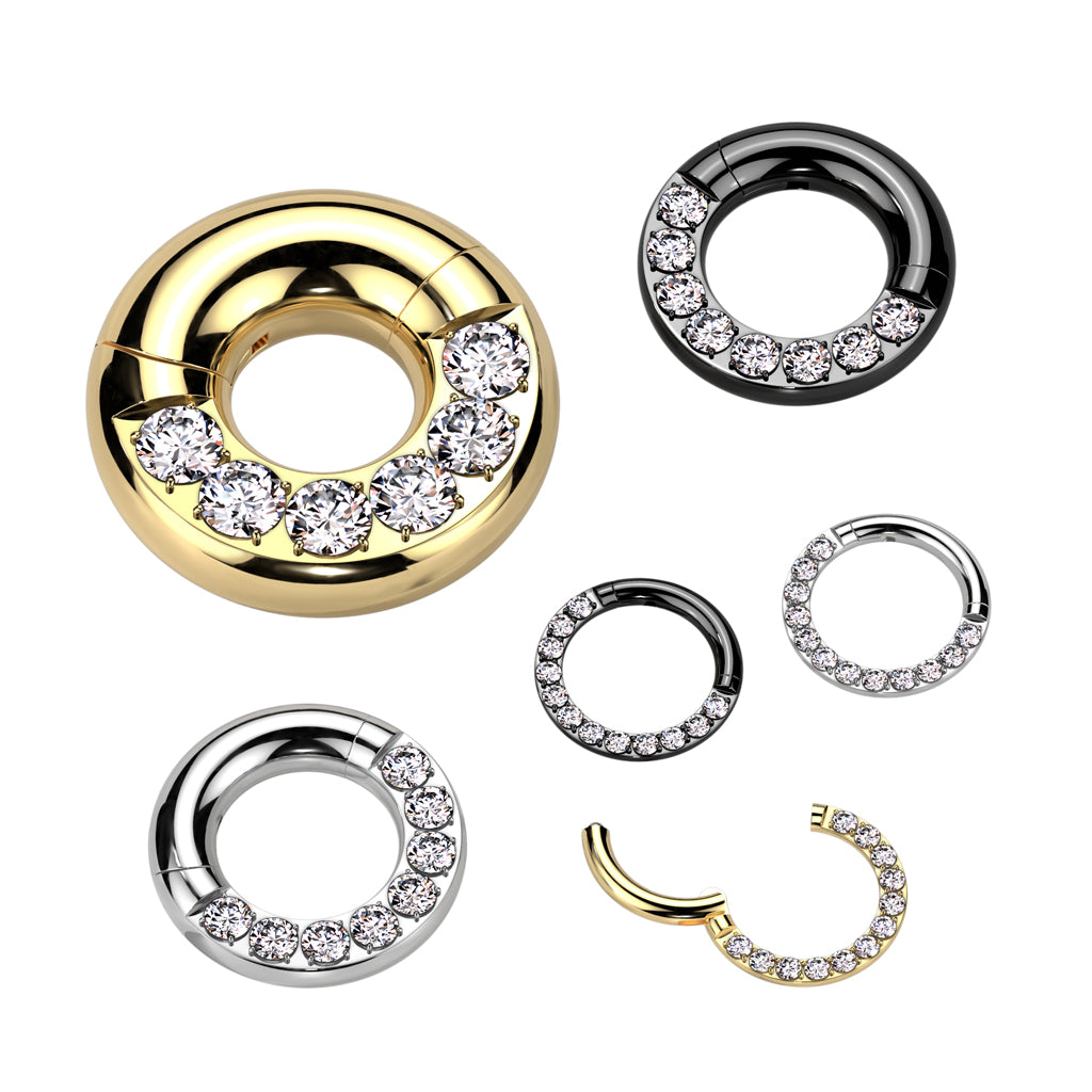 Titanium Large Gauge Hinged Segment Ring CZ For Ear Cartilage Plug ...