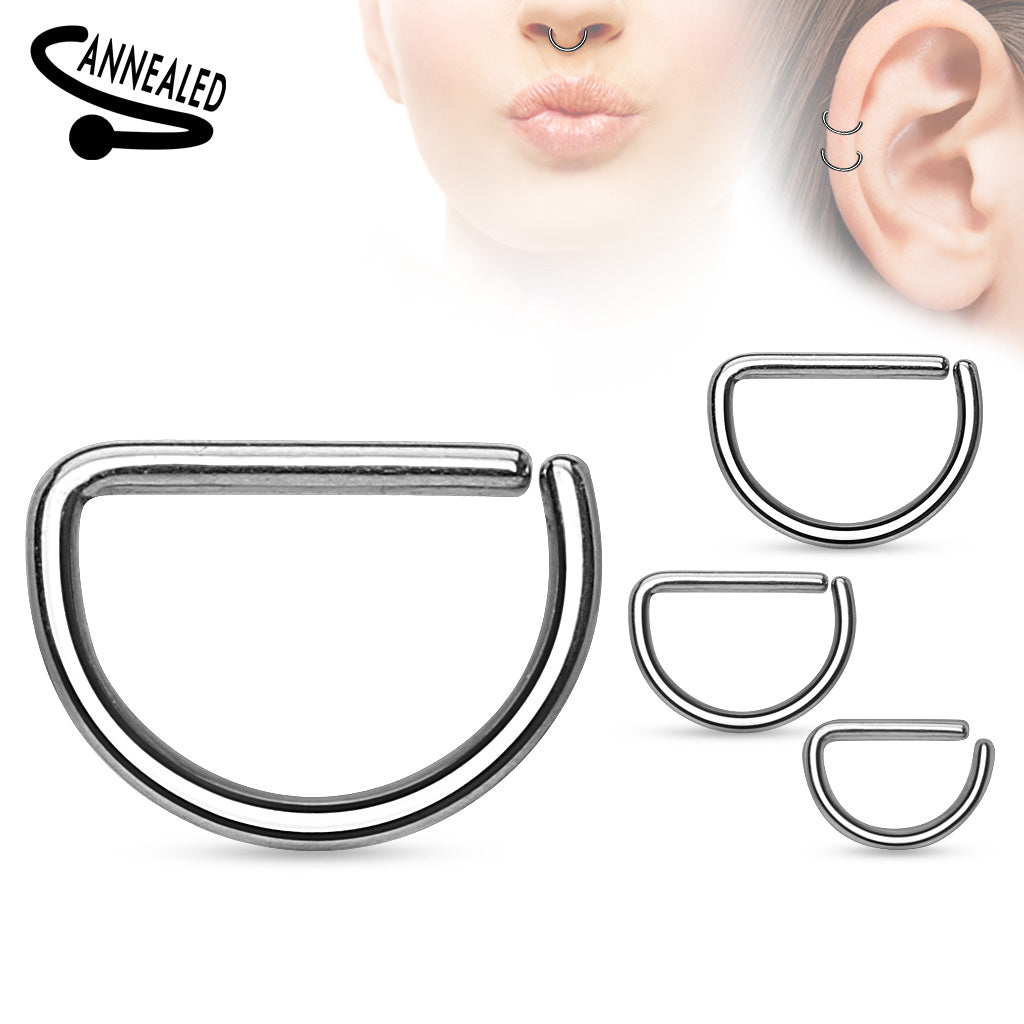 D Shape Annealed 316L Surgical Steel Cut Rings Daith Helix Nose Septum ...