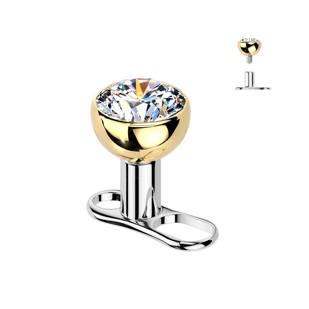 Titanium Wide Face Bezel Set CZ 2 Hole Dermal Anchor – iconbodyjewelry.com