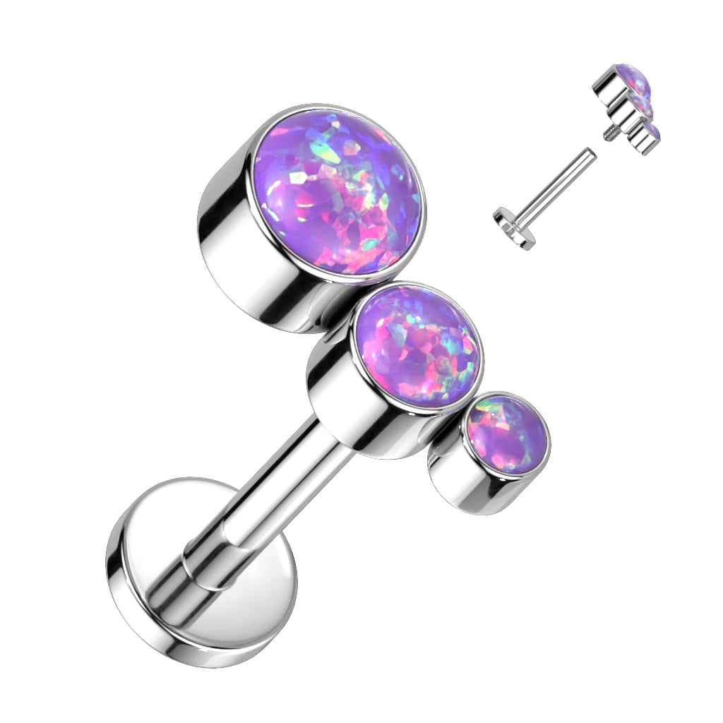 Implant Titanium Bezel Set 3 Opal Curved Top Lip Labret Ear Cartilage ...
