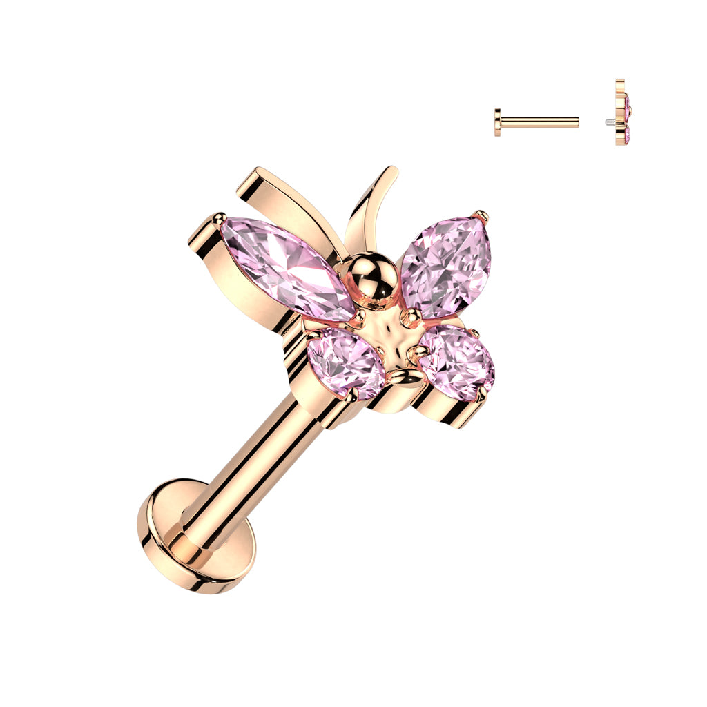 Titanium With CZ Butterfly Top Lip Labret Ear Cartilage Tragus ...