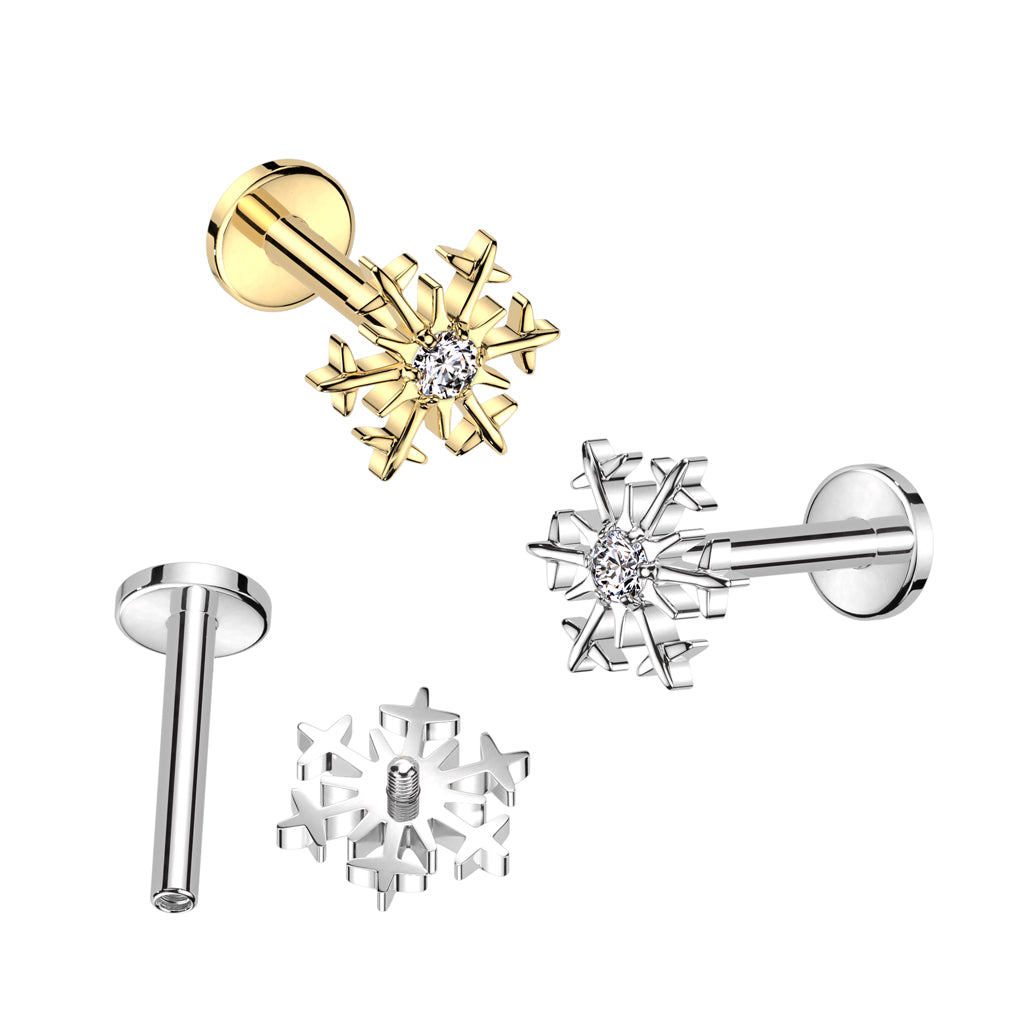 Implant Titanium Snowflake CZ Center Lip Labret – iconbodyjewelry.com