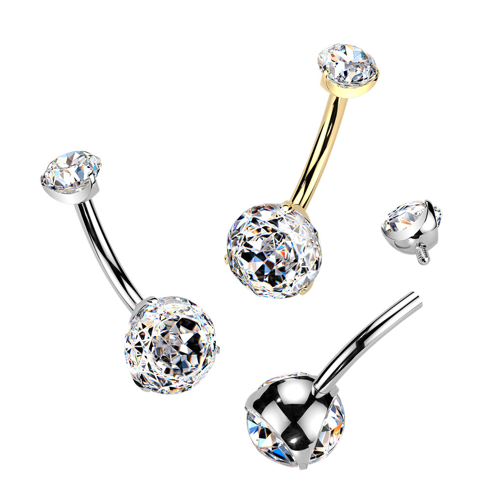 Titanium Prong Set Millennium Rose Cut CZ Belly Button Ring ...