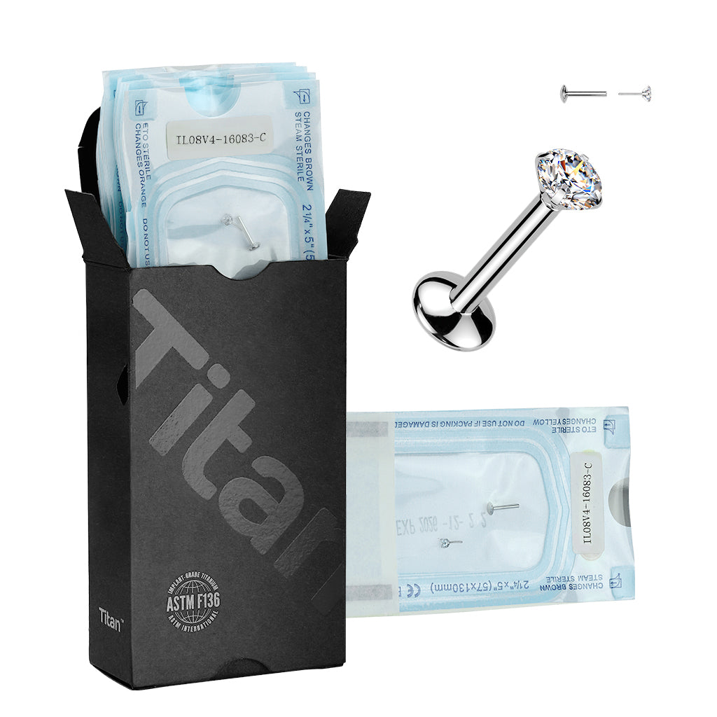 20 Pc Pack Titanium Pre-Sterilized CZ Threadless Push In Labret Stud F ...