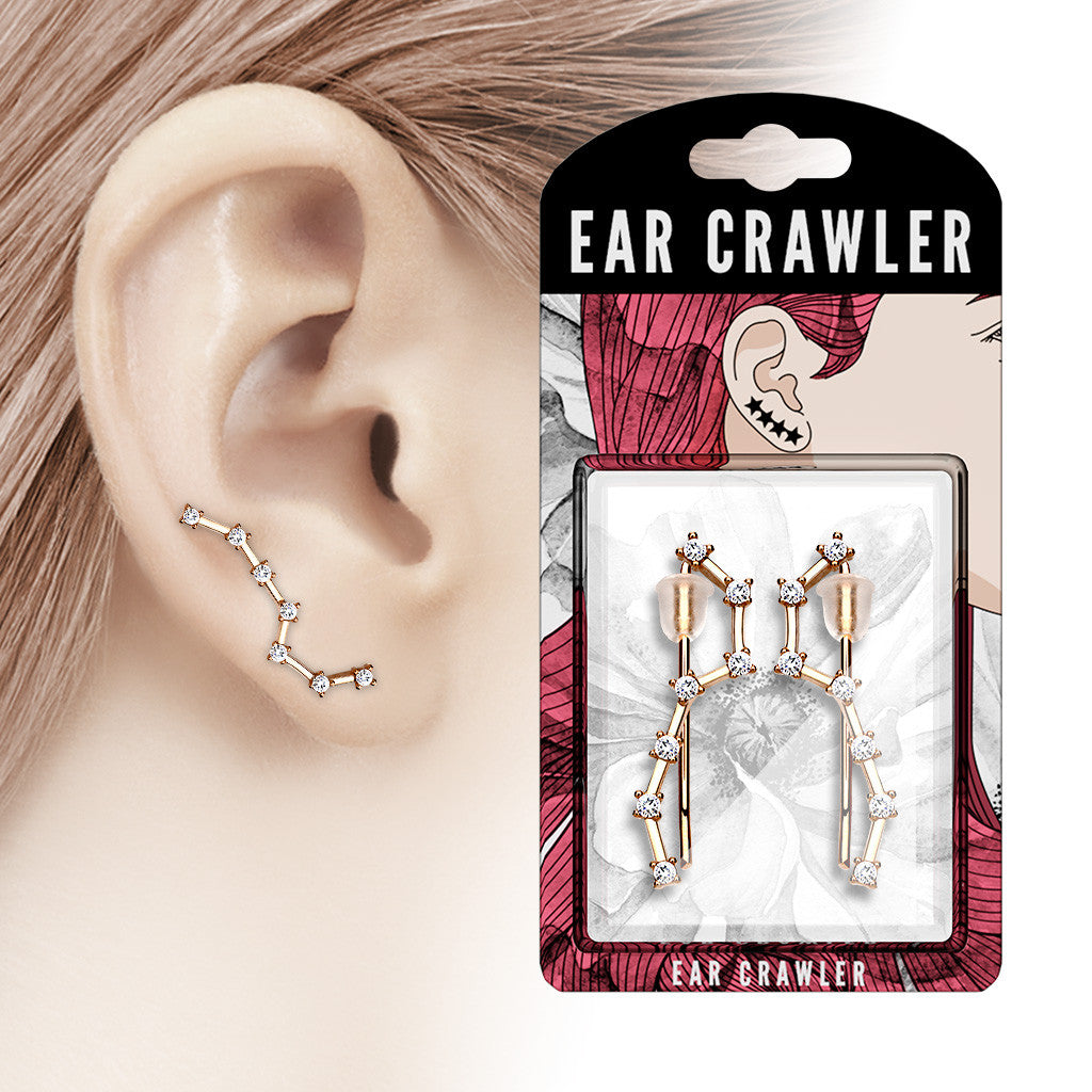 Pair of CZ Set Big Dipper Ear Crawler Ear Climber Earrings ...