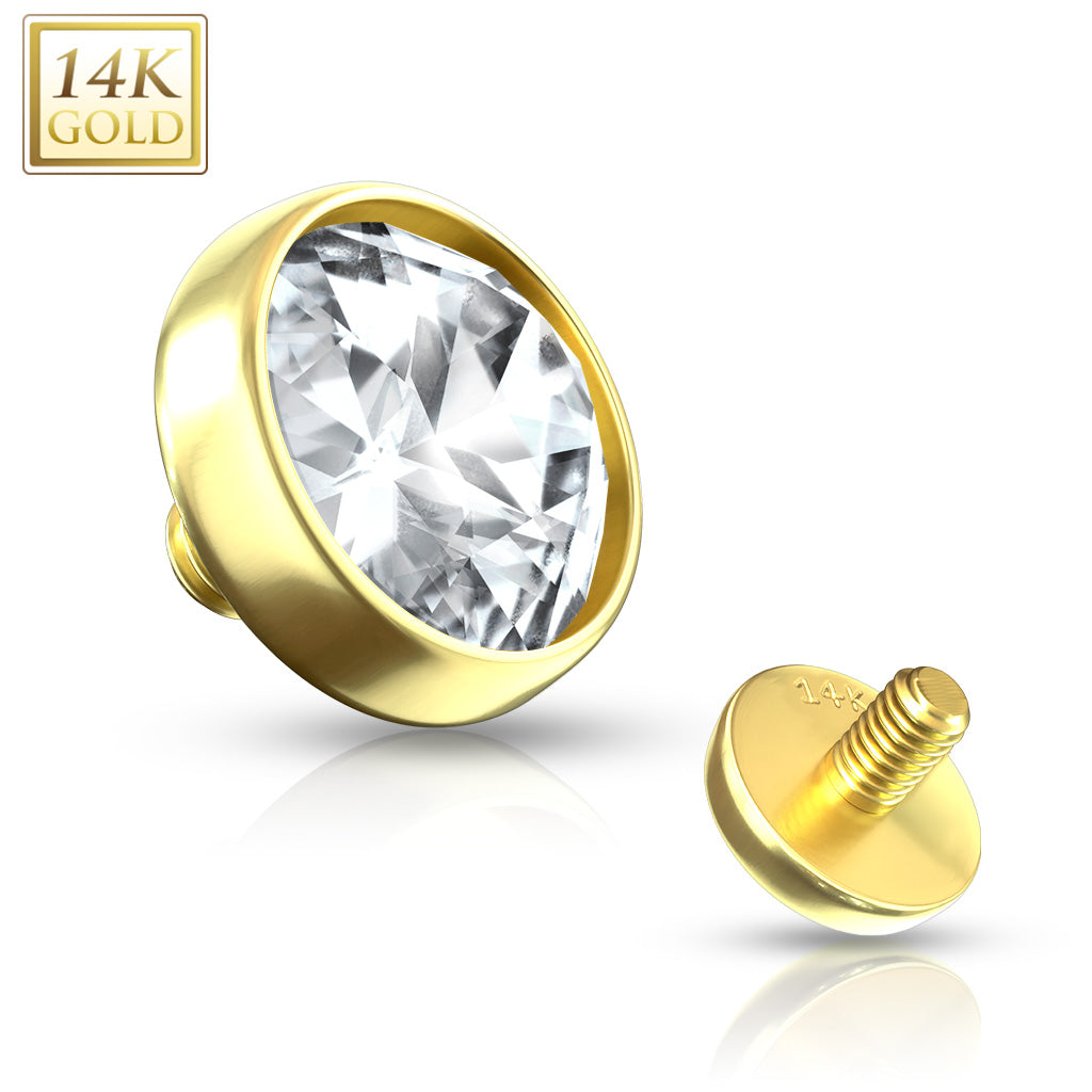 14K Solid Gold Flat Dome CZ Dermal Anchor Top – iconbodyjewelry.com