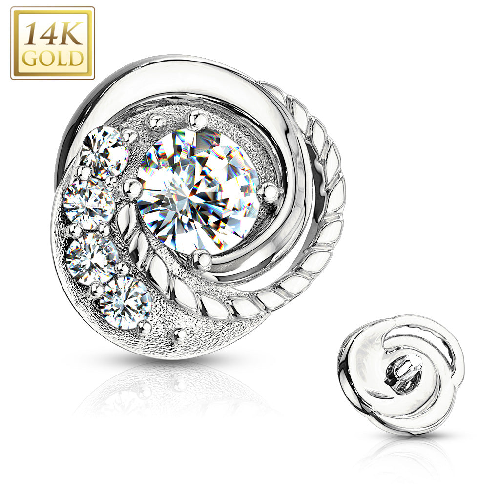 14K Solid Gold CZ Center Swirl With Accented 6mm Dermal Anchor Top ...