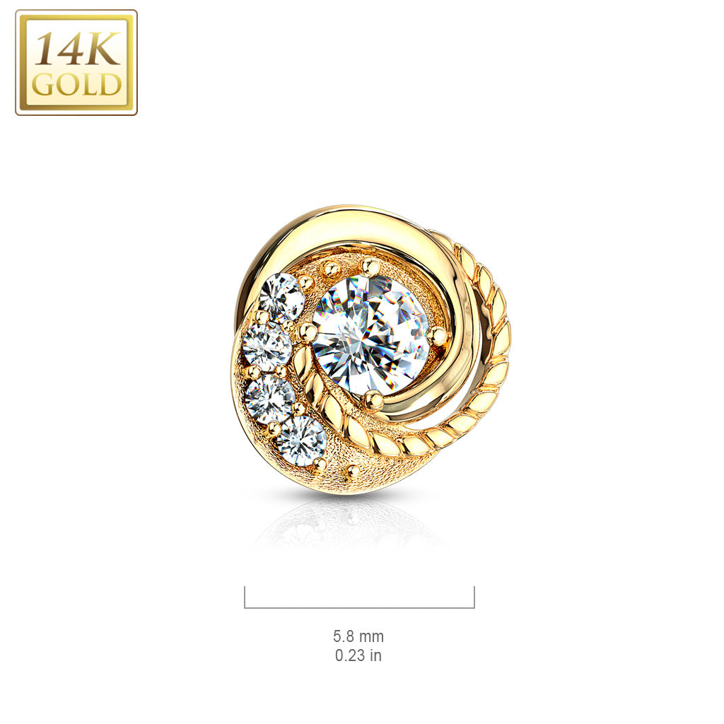 14K Solid Gold CZ Center Swirl With Accented 6mm Dermal Anchor Top ...