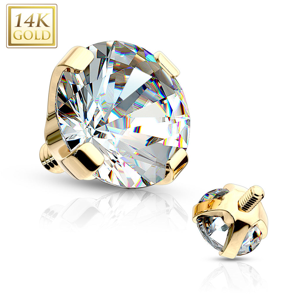 14K Solid Gold Prong Round CZ Dermal Anchor Top – iconbodyjewelry.com