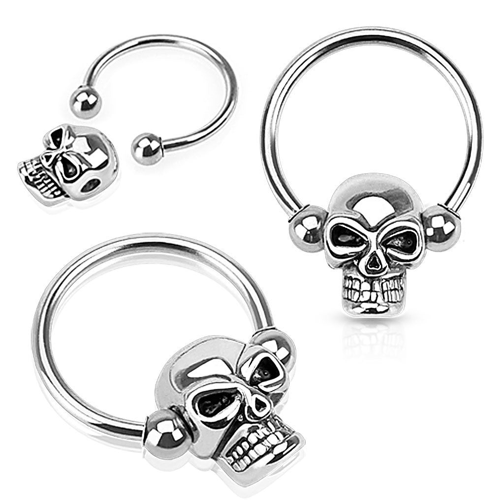 Skull 316L Surgical Steel Captive Bead Ring Septum Ring Smiley Piercin ...