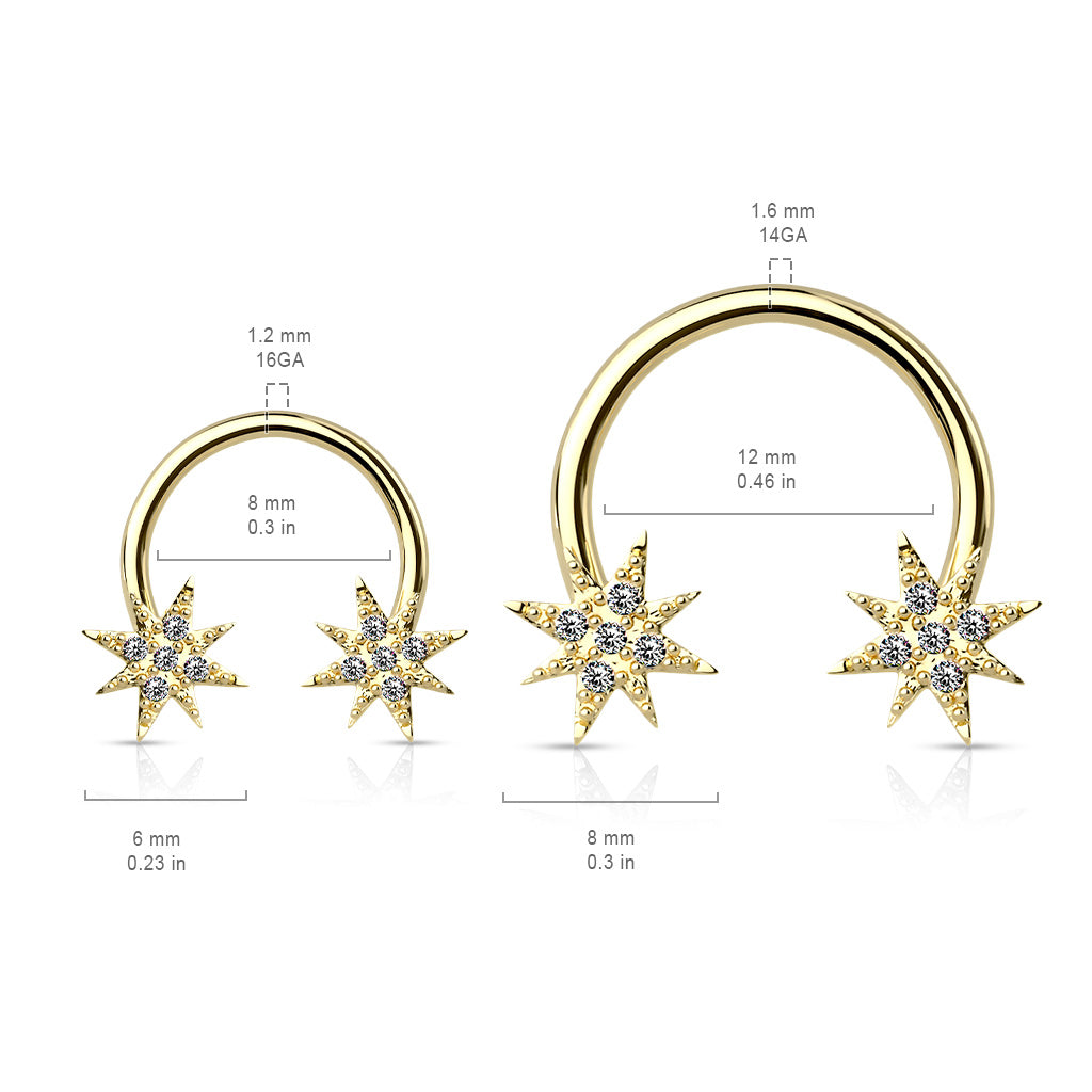 Crystal Paved Starburst End Horseshoe Circular Barbells ...