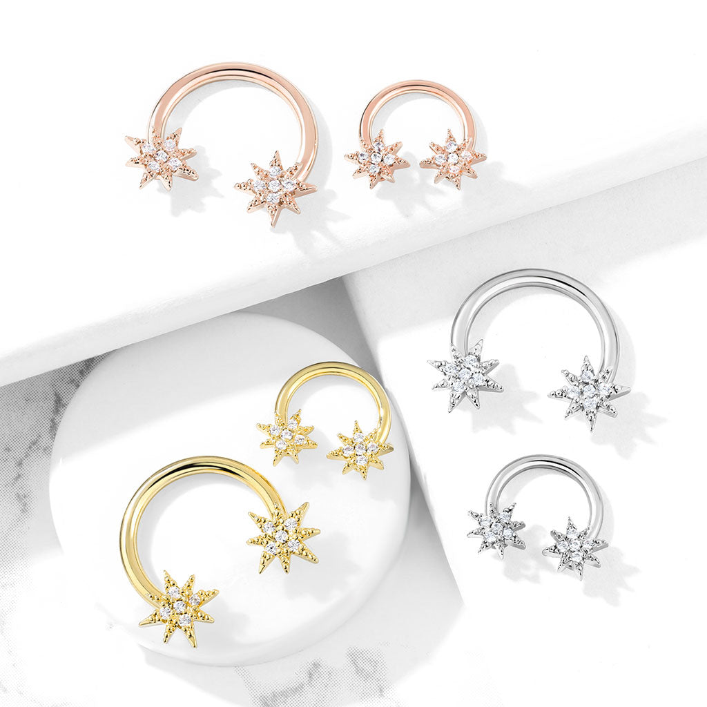 Crystal Paved Starburst End Horseshoe Circular Barbells ...
