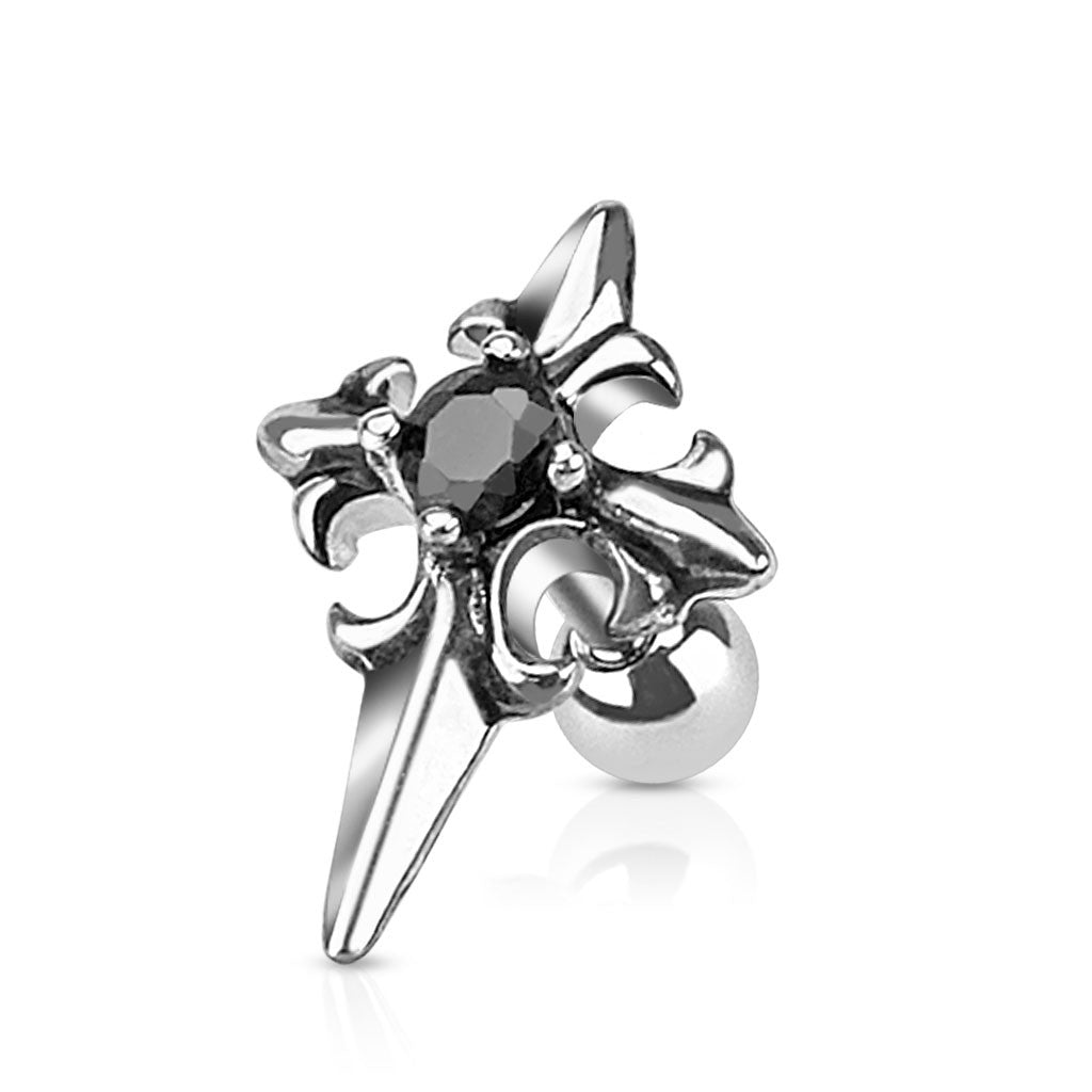 Medieval Cross Black CZ Surgical Steel Cartilage Tragus Helix Barbell ...