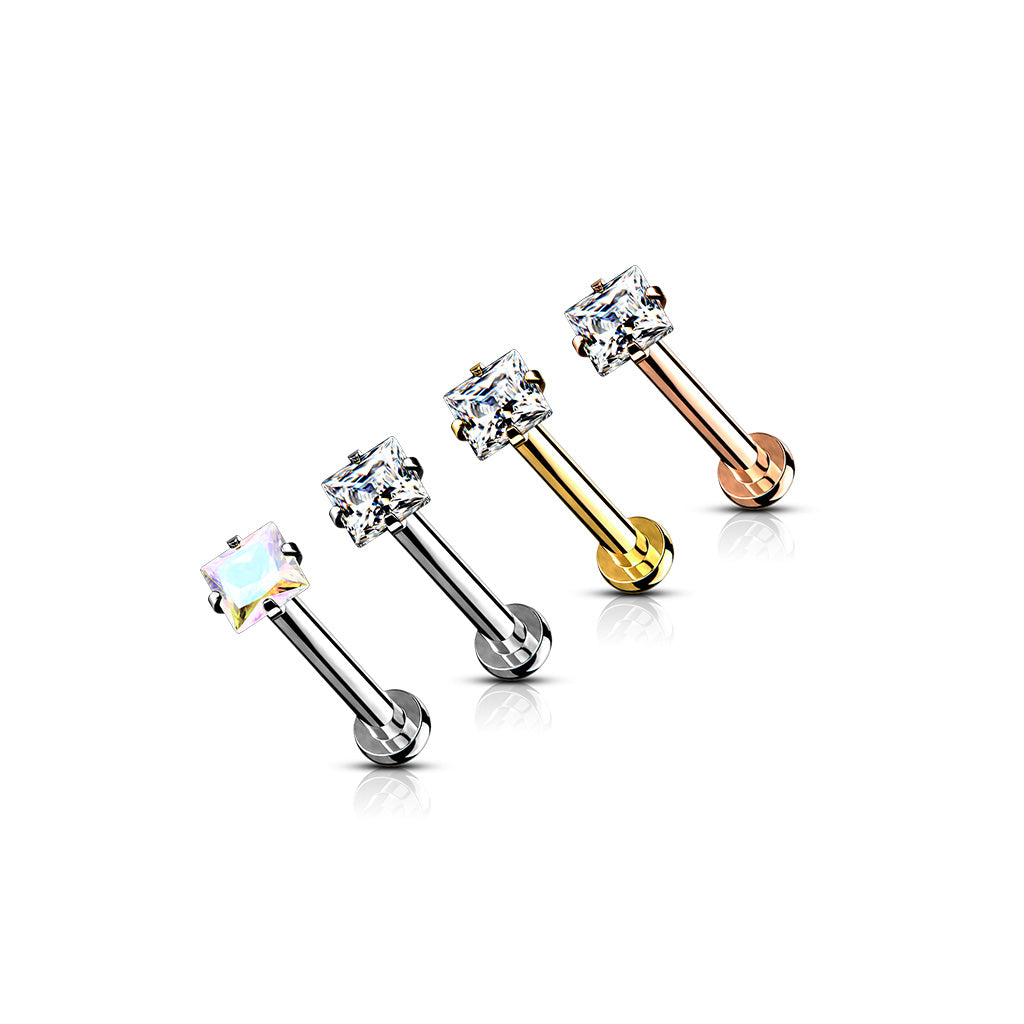 3 MM Square CZ Top Lip Labret Chin Monroe Ear Cartilage ...