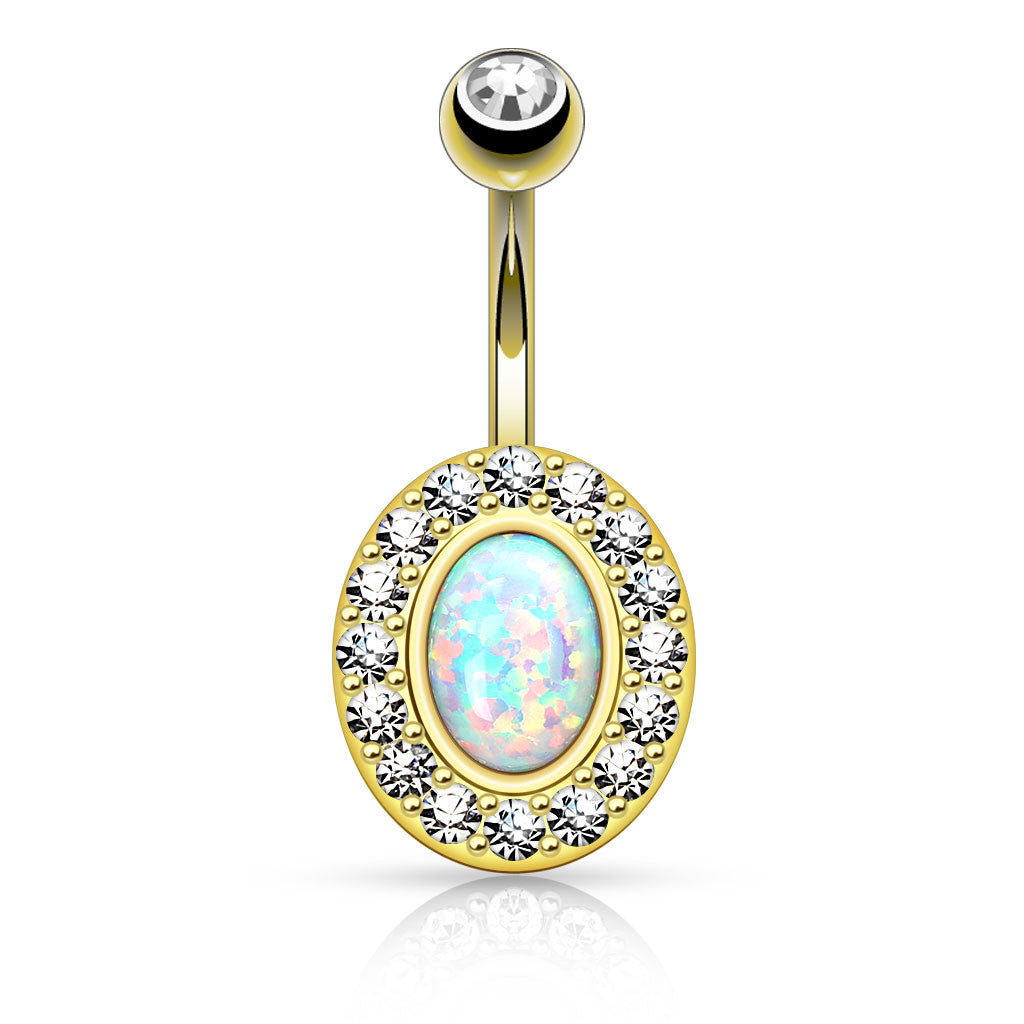 Opal Center Multi Gem Paved Circular Navel Belly Button Ring ...