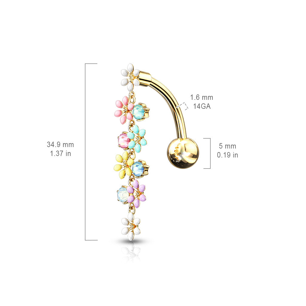 Opalite Crystal Stone Enamel Flowers Top Drop Dangle Navel Belly Butto ...