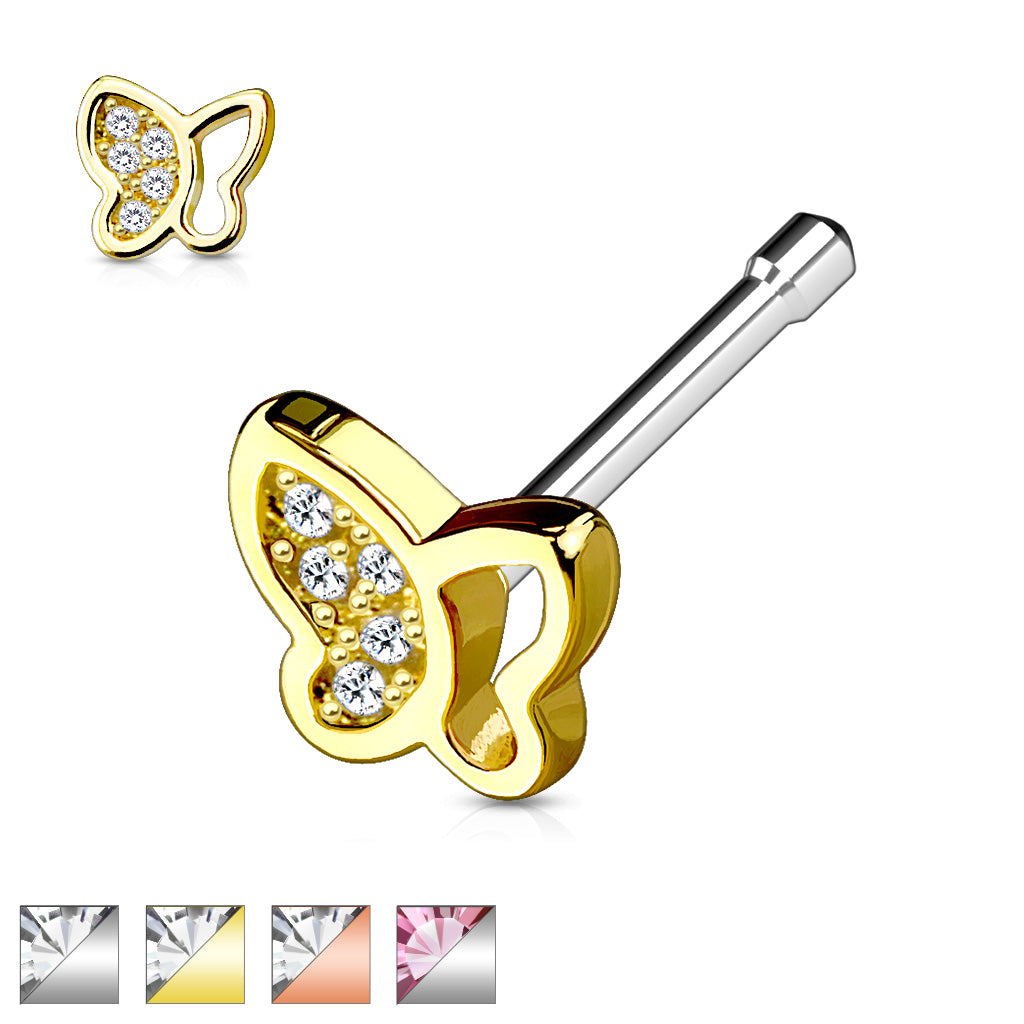 CZ Butterfly Top Surgical Steel Nose Bone Stud Rings – iconbodyjewelry.com
