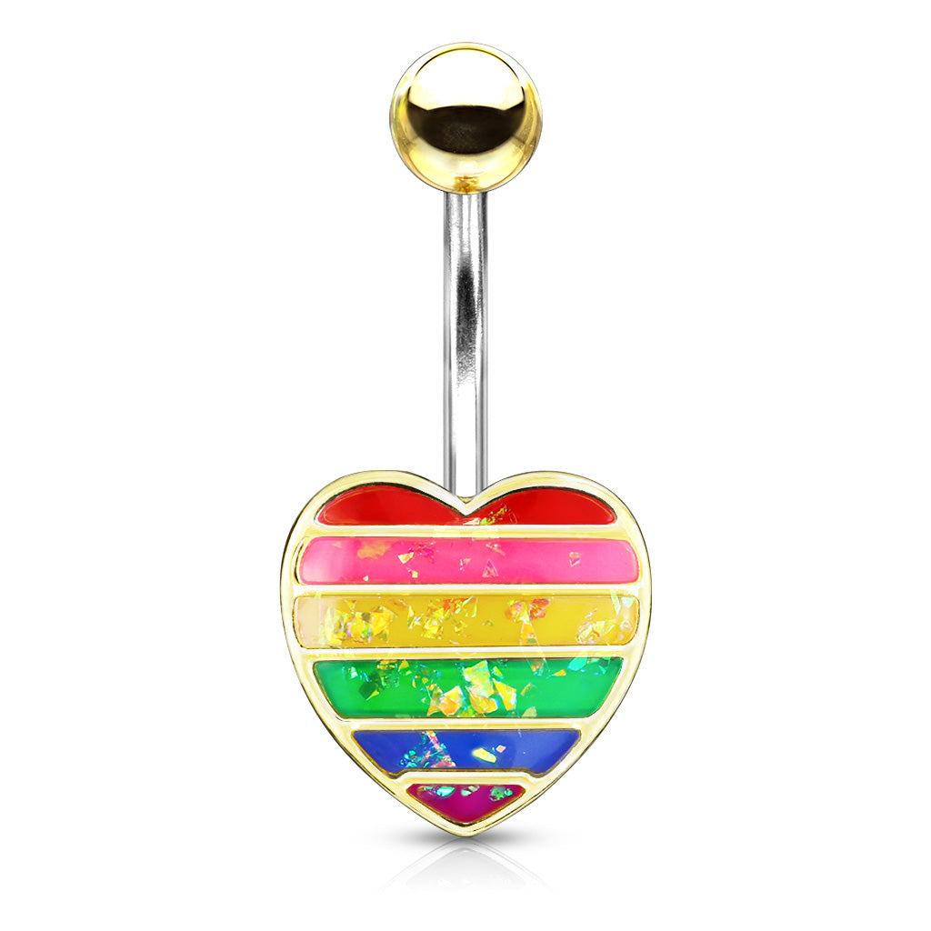 Rainbow Gay Pride Opal Glitter Filled Heart Belly Button Navel Rings ...