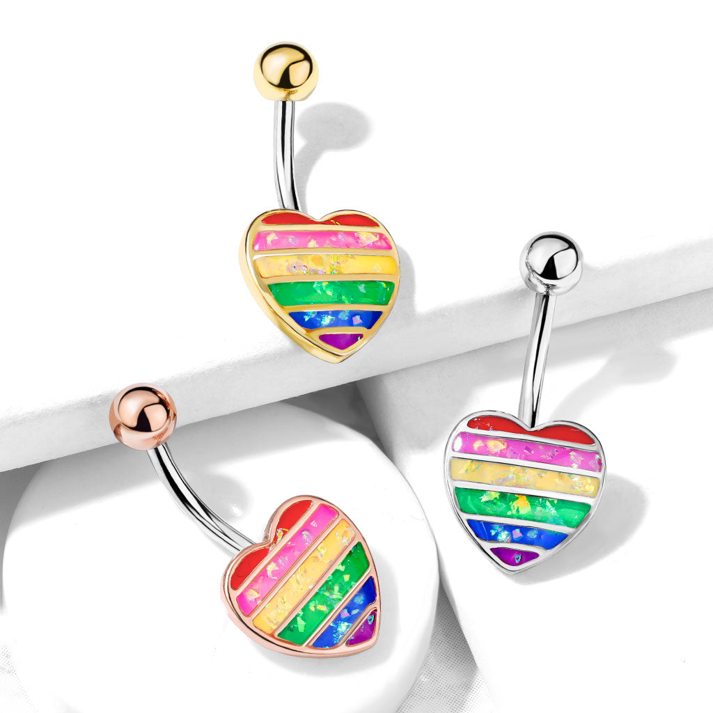 Rainbow Gay Pride Opal Glitter Filled Heart Belly Button Navel Rings ...