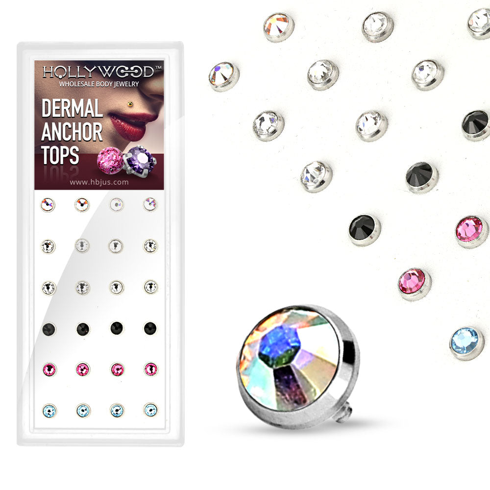 24 Pc Flat Bottom Dome CZ Dermal Anchor Top Package – iconbodyjewelry.com